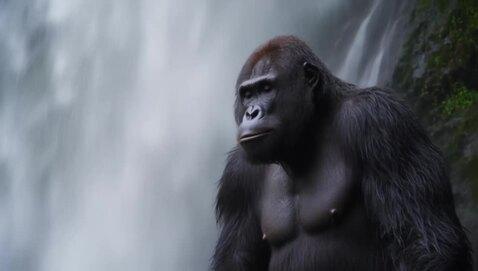 A hyper-realistic scene of Bigfoot standing unde
