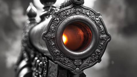 Extreme close-up shot of musket muzzle pointing