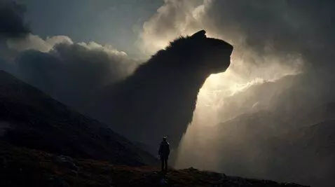 Dramatic silhouette shot with small human figure