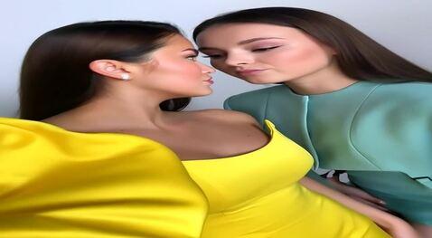 a passionate kiss between two girls who are in l