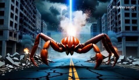 crab is blasted by laser beam