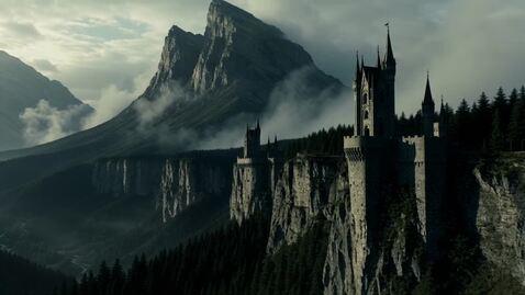 Cinematic dark fantasy scene, ancient gothic cas