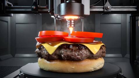 A hyper-realistic 3D printer printing a giant, j