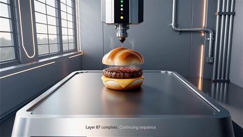 A hyper-realistic 3D printer printing a giant, j