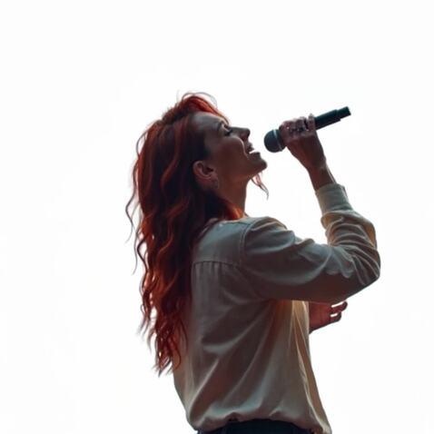 Singer singing Passionately, tilting her head ba