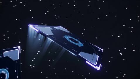 A cinematic shot of a single futuristic floating