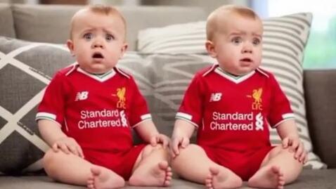 Create two babies in wearing Liverpool football
