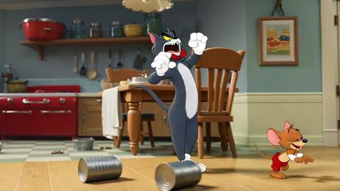 “A classic cartoon scene inspired by Tom and Jer