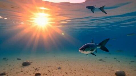 The pike fish swims ahead of us. We swim after i