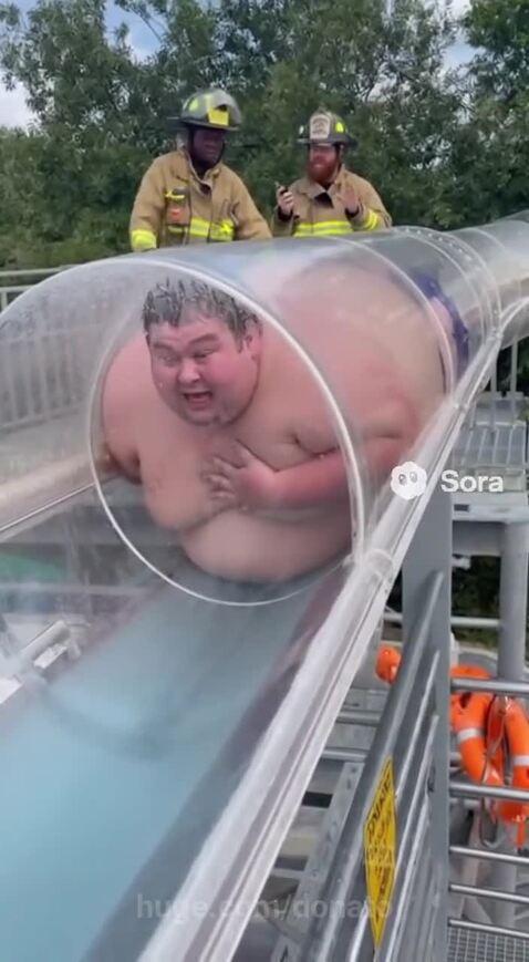 Sora AI Video - Man Stuck in Water Slide Tube - HUGE